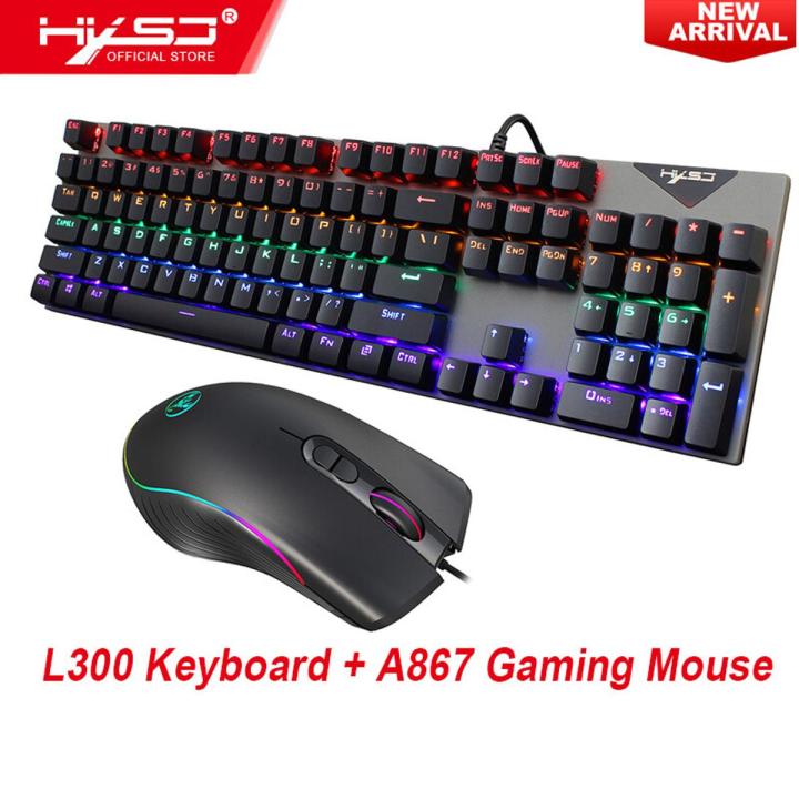 HXSJ Wired Keyboard Mouse Combo L300 RGB Backlit Keyboard N-key ...