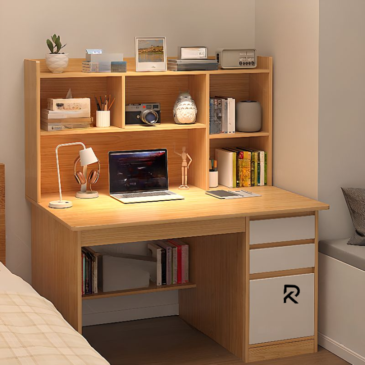 Modern Home Office Computer Desk with Hutch, Drawers & Storage Shelves ...