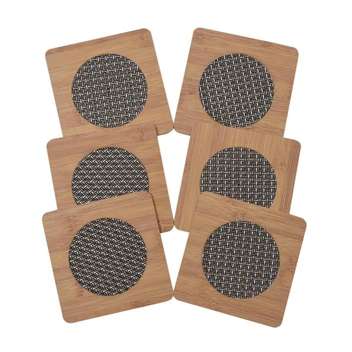 6 Pieces set (L size) Bamboo Wood Coasters or Heat Insulation Pad ...