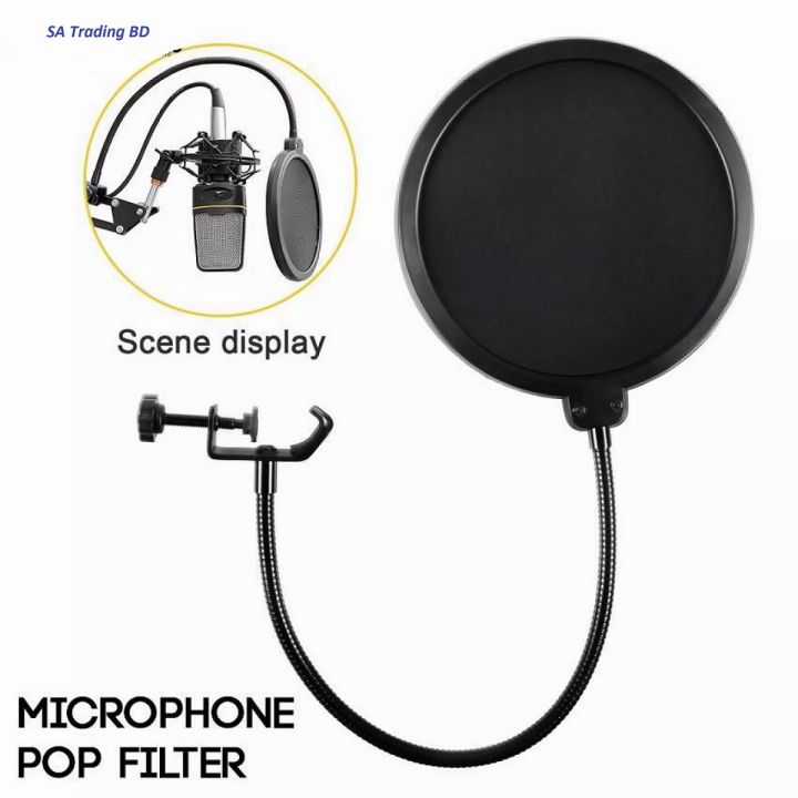 Studio Microphone Mic Round Shape Wind Pop Filter Shield with Stand ...