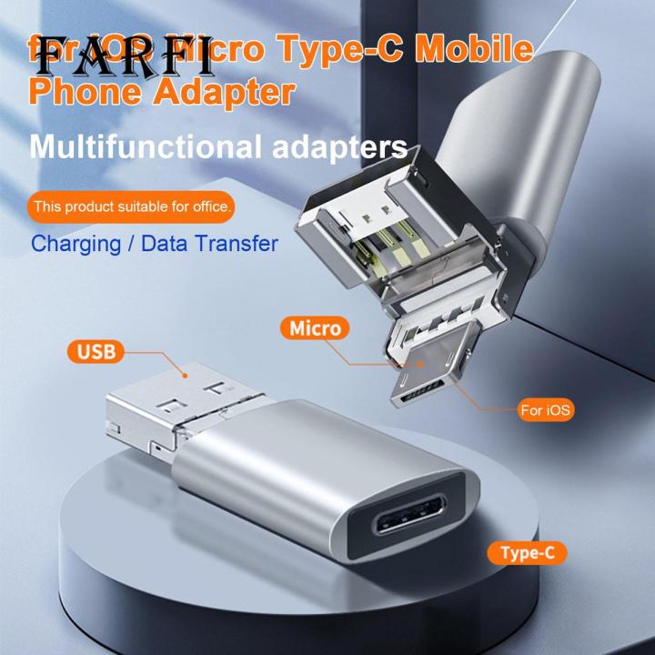 Farfi Mobile Phone Adapter 4-in-1 Clamshell Design for IOS Micro Type-C ...