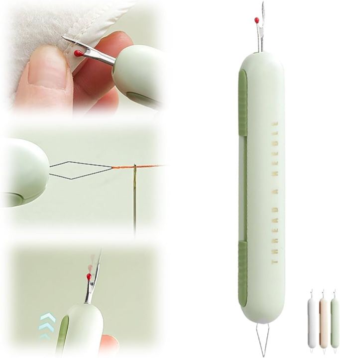 Multifunctional 2 In 1 Needle Threader Seam Remover Plastic Handle