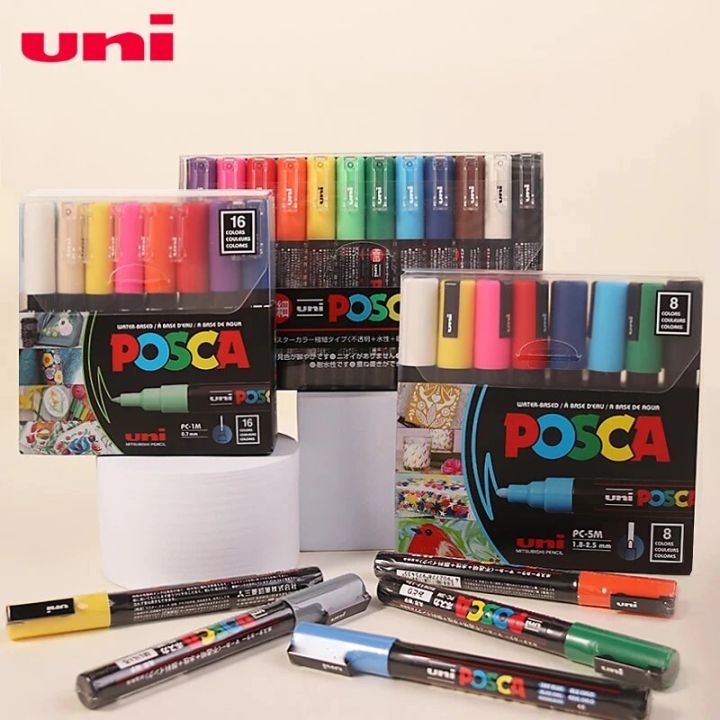 NEW Uni Posca Marker Pen Set, Acrylic PC-1M 3M 5M 8K 17K 7/8/15/16 ...