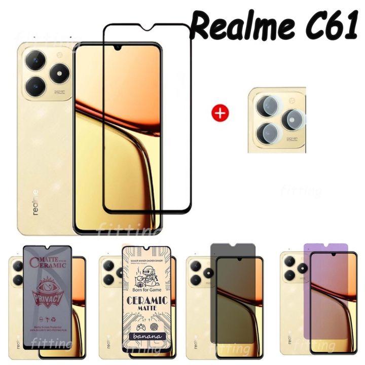 Realme C61 Tempered Glass Screen Protector For Realme C65 C63 Full Cover Screen Matte Privacy ...