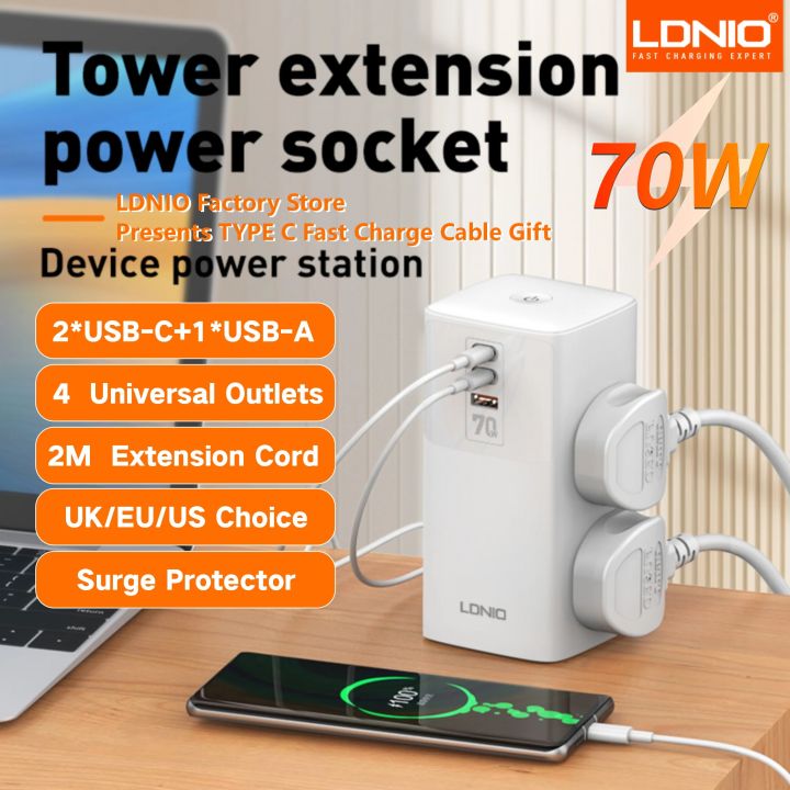 LDNIO SC4383 - Tower Extension Power Socket - Desktop Power Station 70W ...
