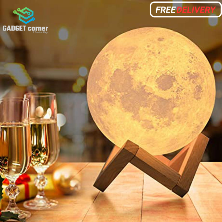 LED Moon Lamp Night Light Colors For Gifts with Wooden color Stand Moon ...