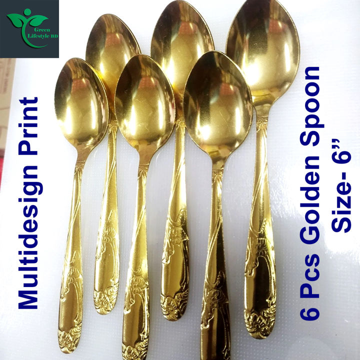 Luxury Gold Color 6 Piece Tablespoon Stainless Steel Spoon Set ...