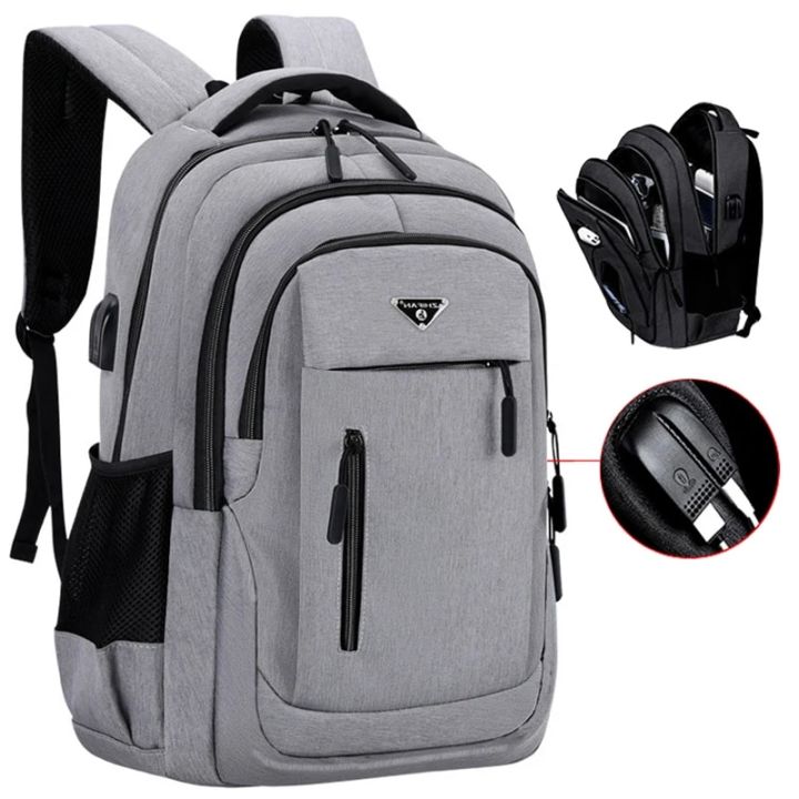 Waterproof Laptop Backpack Men USB 18 Inch Backpacks Oxford Black Solid ...
