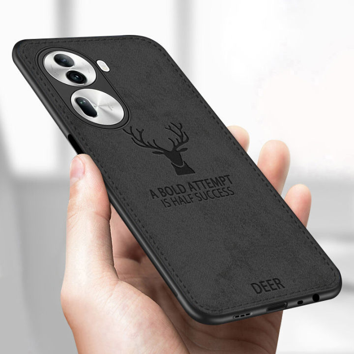 For OPPO Reno 11 case Slim Hybrid Matte Deer Elk Design Cloth Back ...