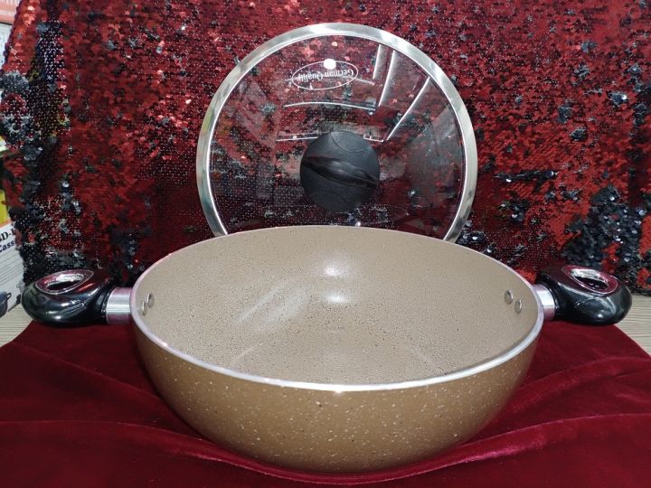 Miyako 26cm Food Grade Marble Coated Wok With Lid - Non-Stick Set ...