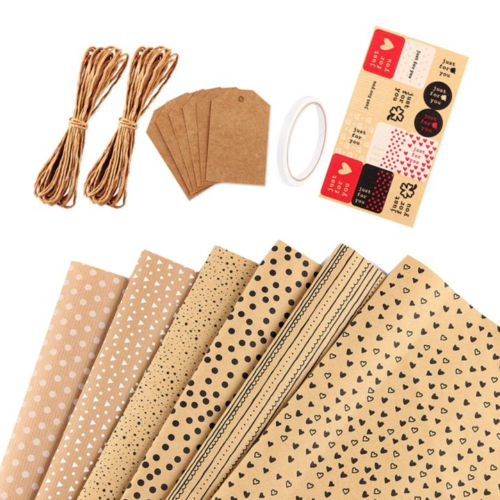 Kraft ,Birthday Wrapping Paper,6 Sheets Kraft Brown Wrapping Paper with ...