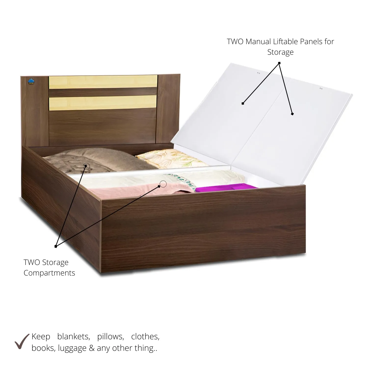 Nice Furniture | Double Box Bed, Cocoa Engineered Wood Bed with Storage ...