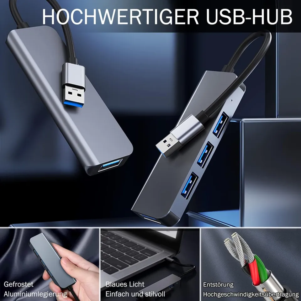 USB Hub 4 Port DCHAV 4-Port USB Hub - Ultra Slim USB 3.0 Splitter For ...
