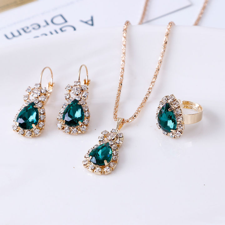 Princess Diaries || Rhinestone Necklace Earrings Ring Set Fashion ...