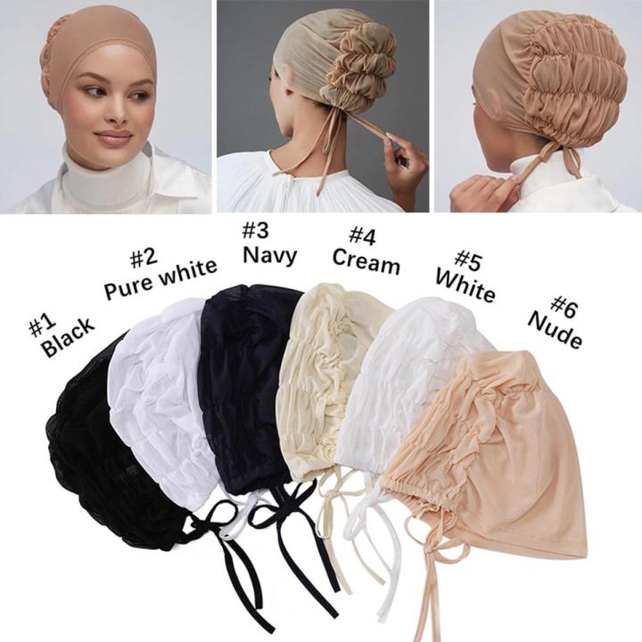 New Soft Muslim Underscarf pleated Inner Hijab Caps Islam Turban cap ...