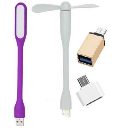 4-In-1 Combo Offer of USB Light, USB Fan and 2 Pack Micro OTG - Multi ...