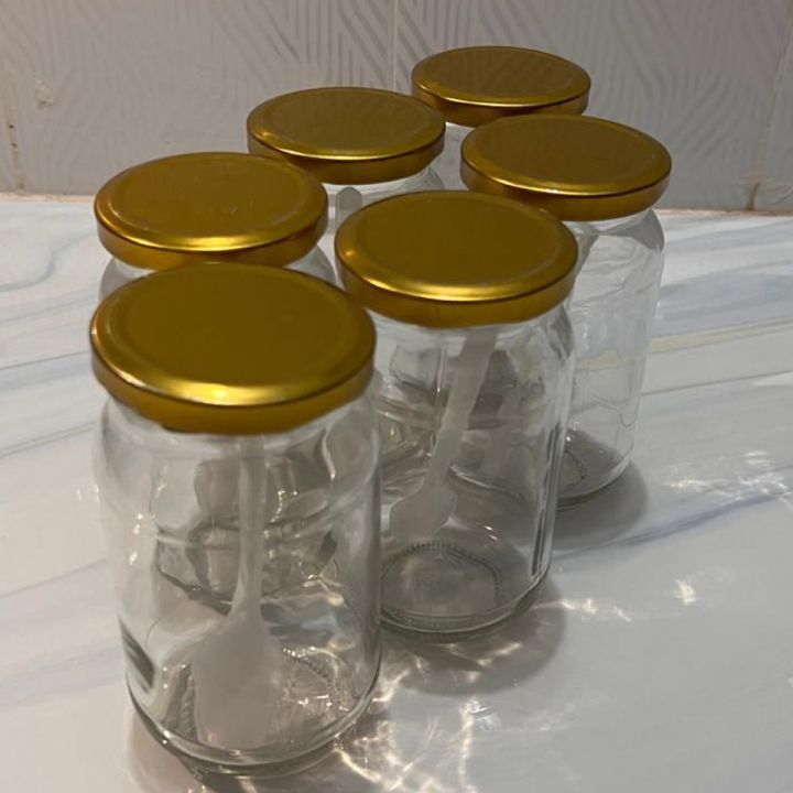 6 Piece Glass Jar Set 500g Storage Clear Container with Gold Color Lid ...