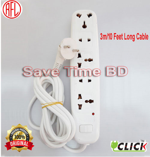 Multi Extension 2 Pin Click Socket 5 Port 9 Feet Cable power extension ...