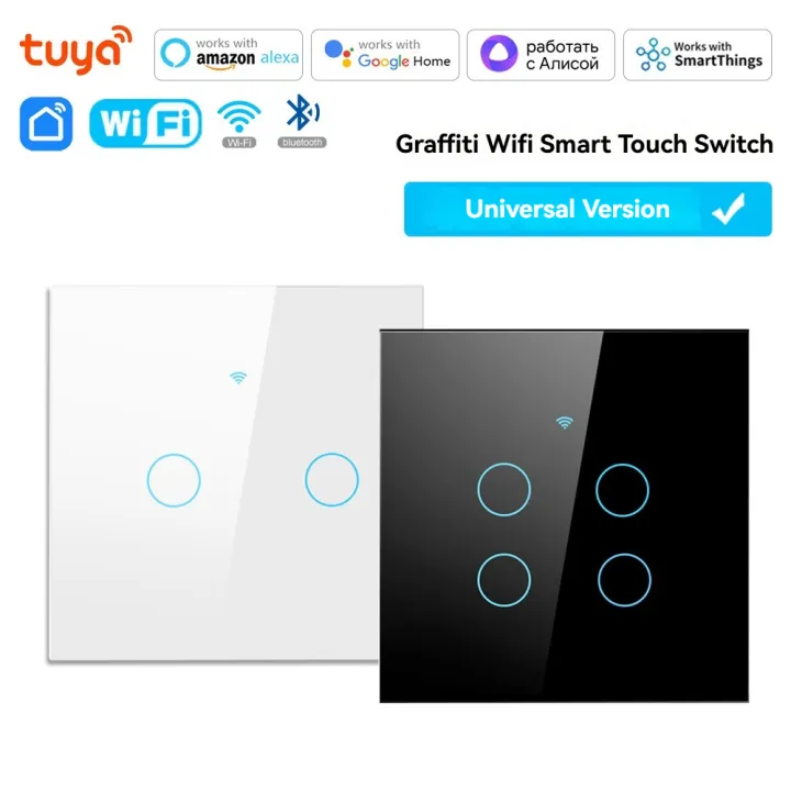 Tuya Smart Home Wall Switch 4Gang AC110-240V Live+Neutral Wire Wireless ...