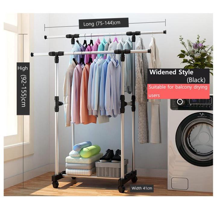 Double Pole Stainless Steel Telescopic Floor Drying Racks Bedroom ...