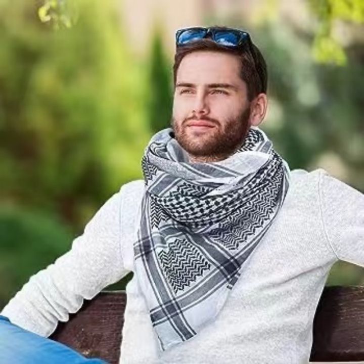 Classic Palestine Black White Keffiyeh Square Print Men Scarf Shemagh ...
