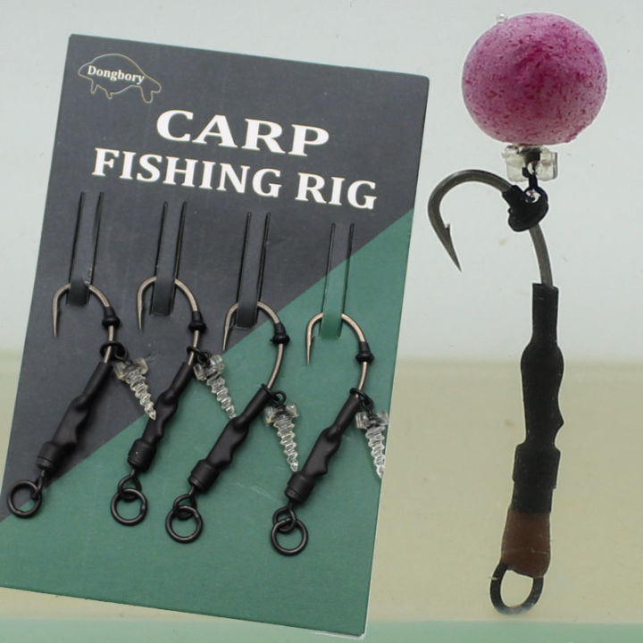 4PCS Carp Rig Carp Fishing Hook Ready Tied Ronnie Rig Hook Links Hair ...