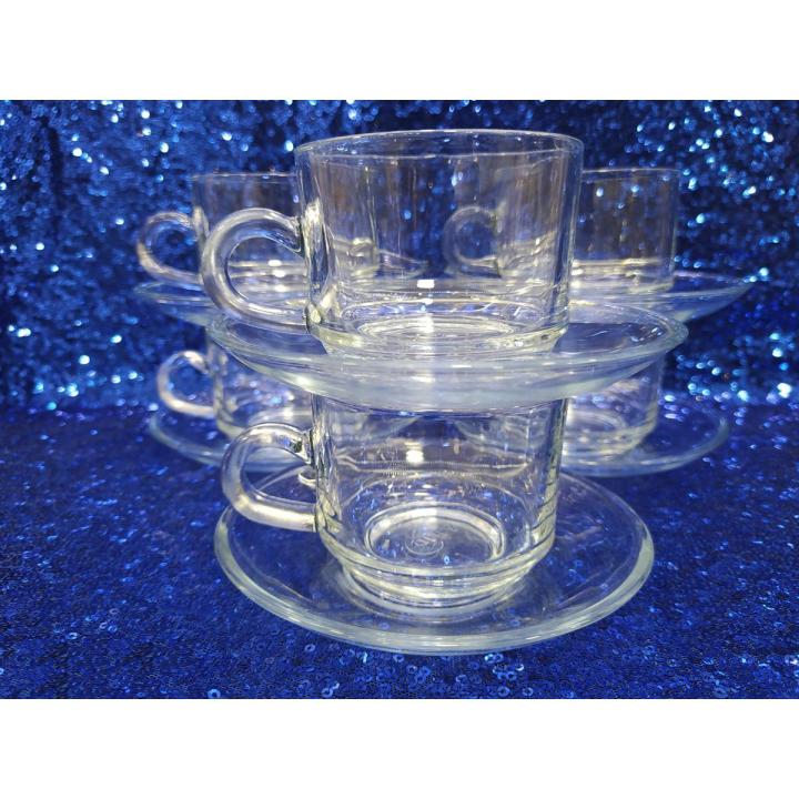 ** Glass Transparent Square Tea Cup 6 pieces and Saucer 6 pieces Set ...