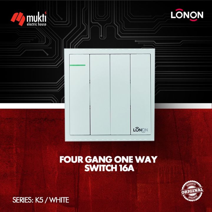 LONON K5 Series 16A Four Gang White Electrical Wall Outlet Switch ...