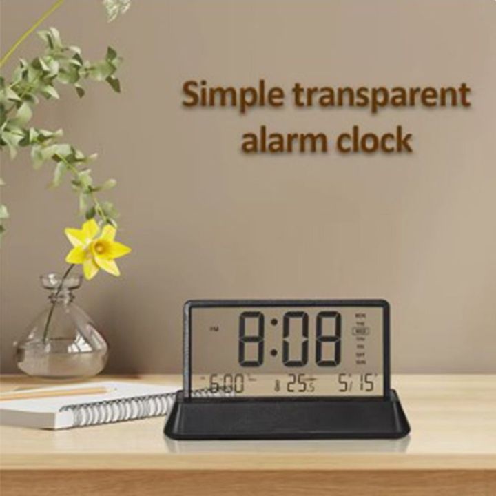 Creative LCD Digital Transparent Alarm Clock 12/24H Temperature Date ...