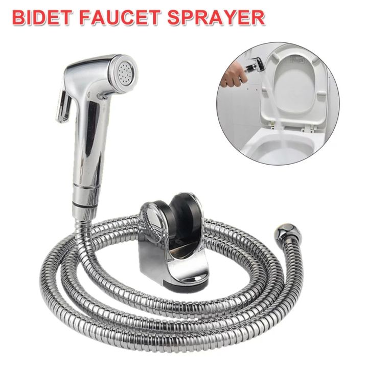 Toilet Push Shower Set stainless steel chain pipe Head & Holder Plastic ...