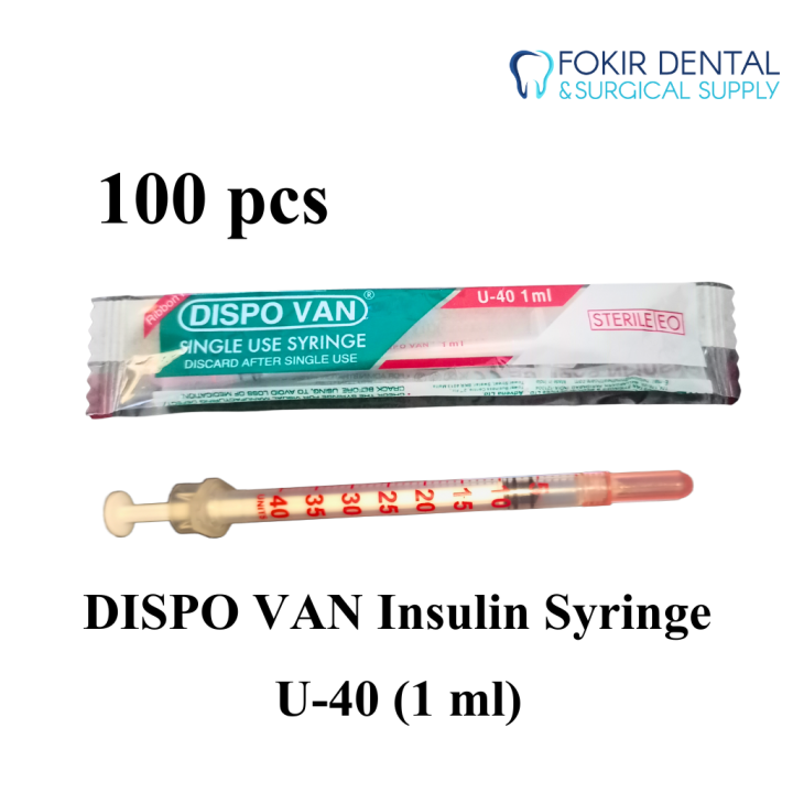 100 PCS Dispovan 1 ml Insulin Syringe U-40 Needle size 30G x 5/16” or ...