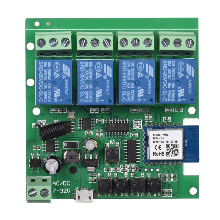 Tuya WiFi+BT 433Mhz Smart Remote Control Wireless Switch Universal Module 4ch DC 5V Wifi Switch ...