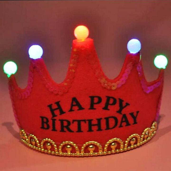 Happy Birthday Red Color Crown Taj Hat Headband Cap Led Lighting ...