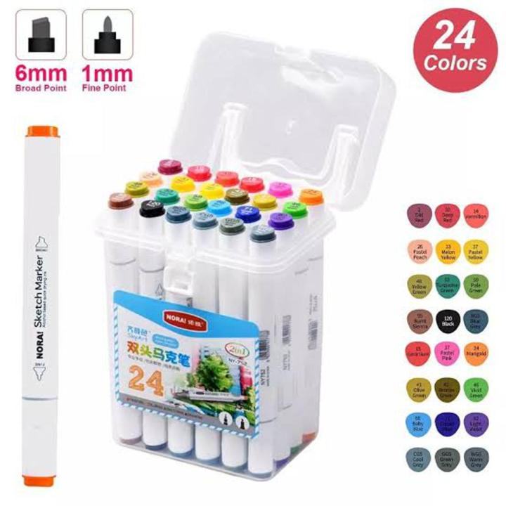 24 Colors Art Markers Set Dual Heads Broad Fine Point Marker Pens with ...