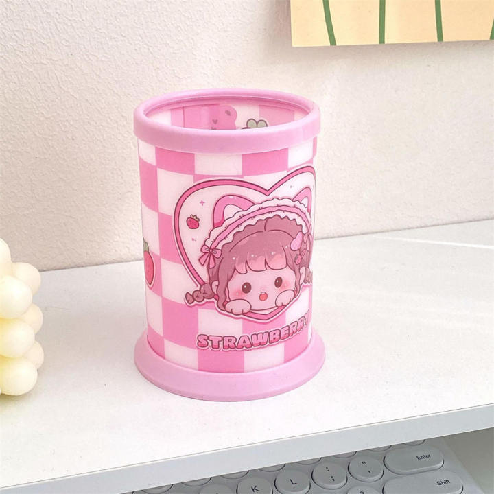 Student Desktop Storage Box Pen Container Cute Pen Bucket Round Folding ...