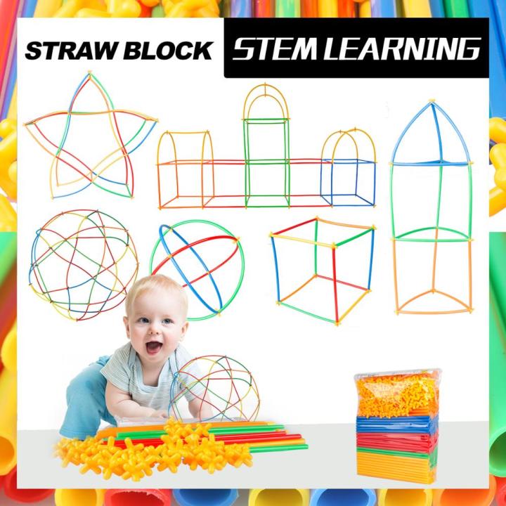 4D DIY Straw Building Blocks Plastic Stitching Inserted Construction ...