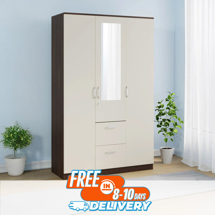3 Door Almirah with Mirror and Drawers Shelves Hanging Space for ...