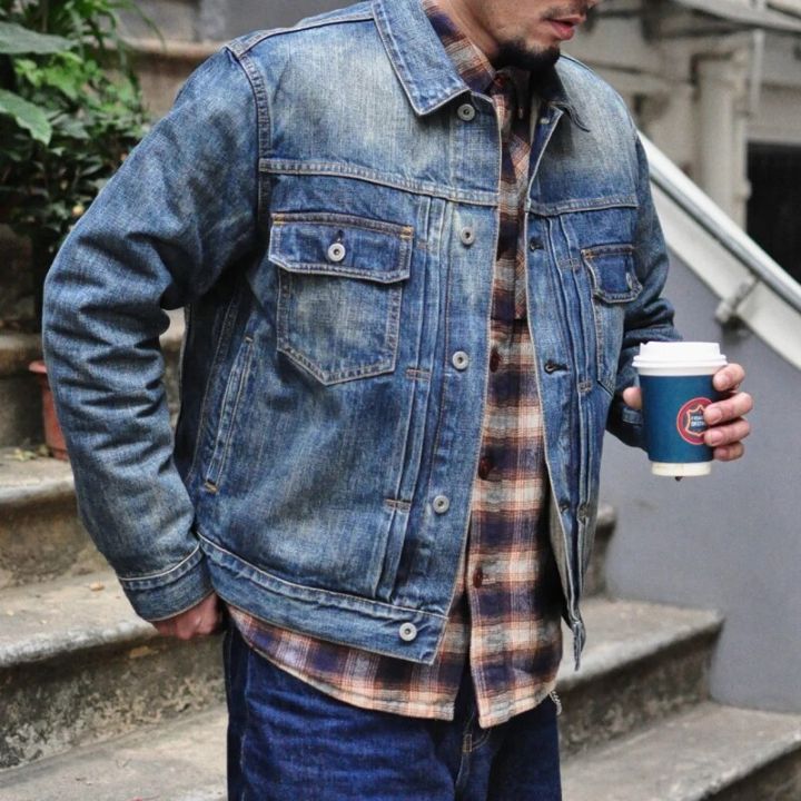 SAUCE ZHAN Distressed Denim Jacket Jean Jacket Men Jeans Men Selvedge ...