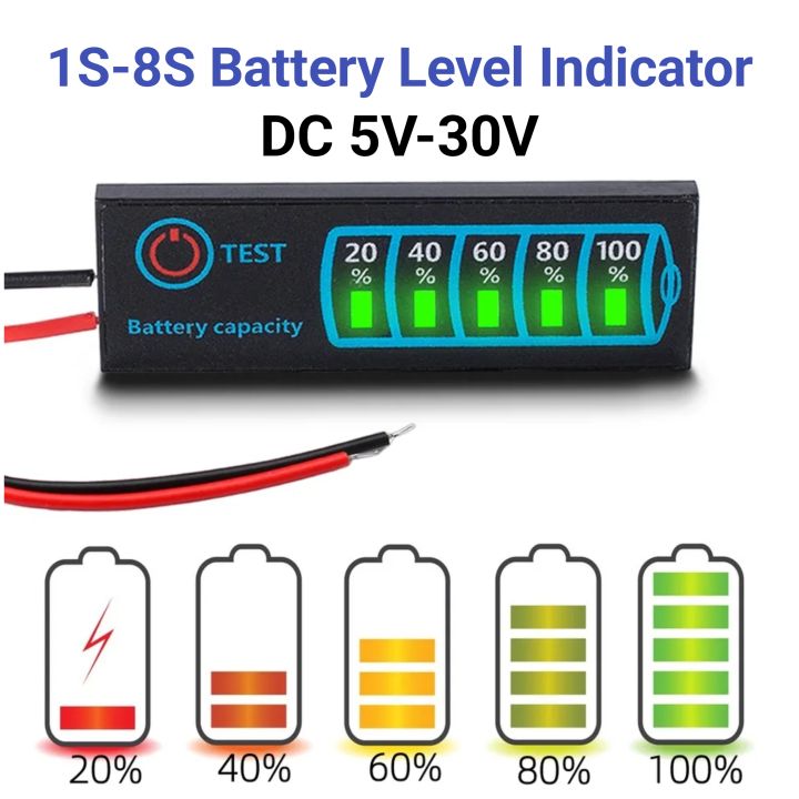 1S-8S 18650 Li-ion Lipo Lithium 5-30V Lead Acid Battery Level Indicator ...