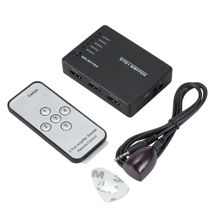 HDMI Swither Splitter 5 Ports Amplifier Converter Hub Remote IR Remote ...