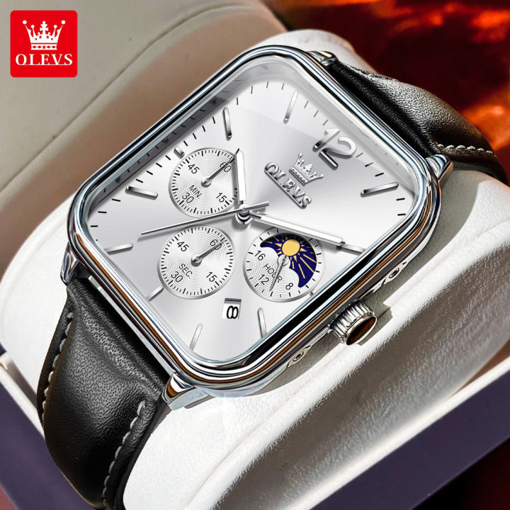 OLEVS Men's Watch Waterproof Original 2024 New Square Dial Design Multifunctional Moon Phase ...