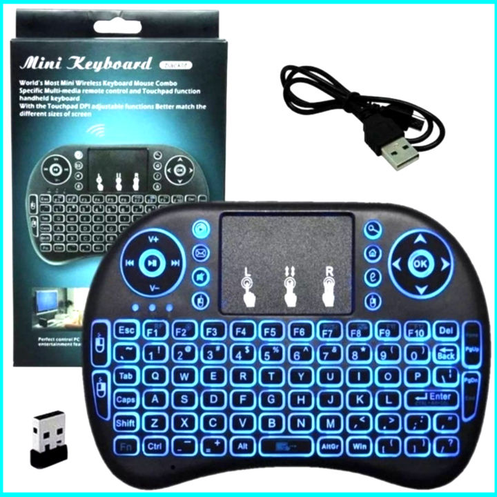 i8-B Wireless Backlit Mini Keyboard With Touch-pad RGB Portable ...