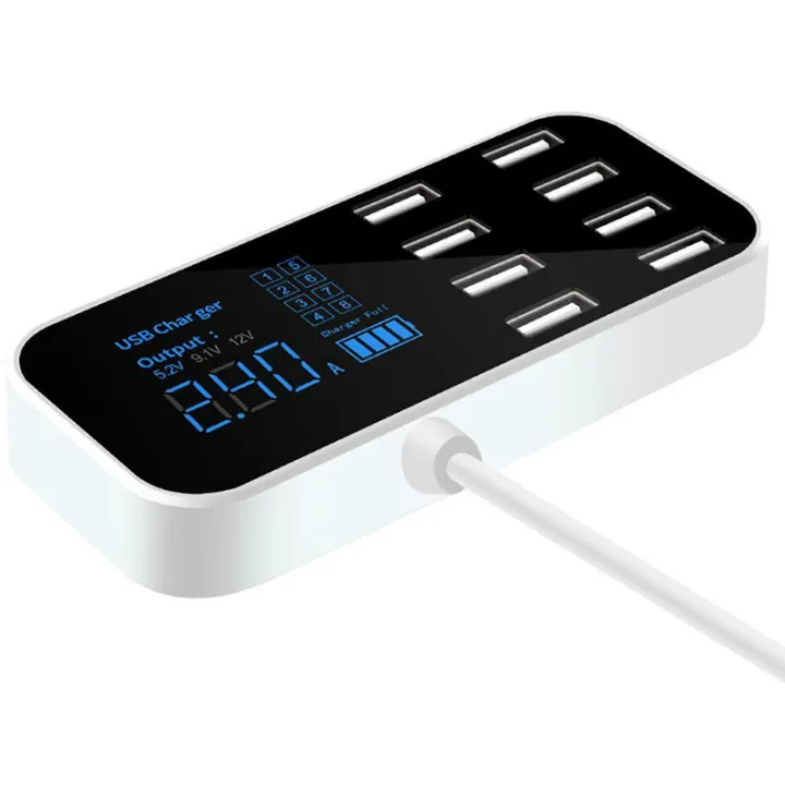 USB 8 Multi-Port Adapter Car Charger Smart LED Display Charging Station ...