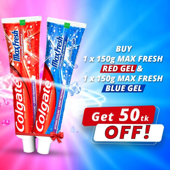 Colgate Max Fresh Red Gel Toothpaste 150gm + Colgate Max Fresh Blue Gel ...