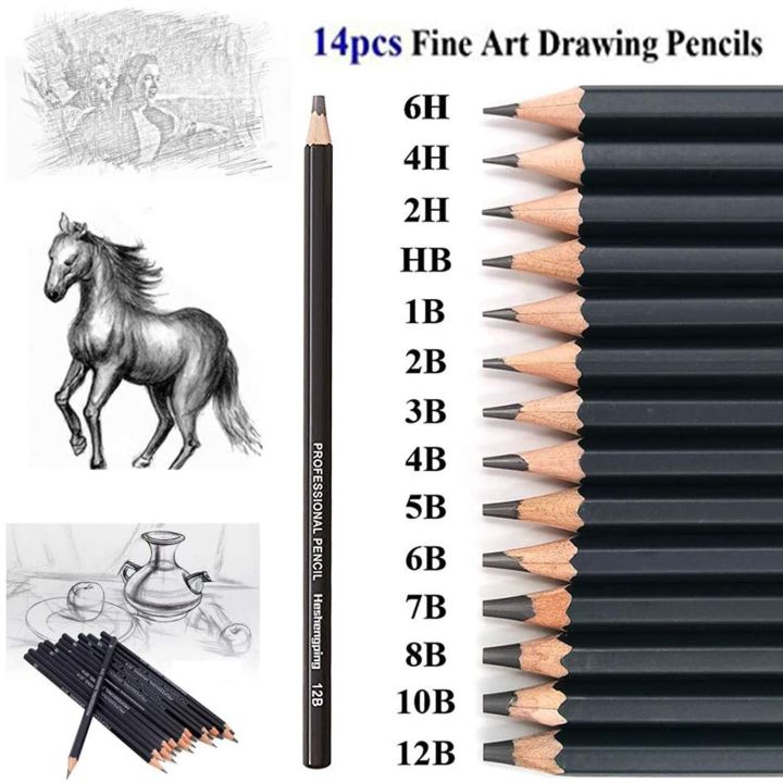 14pcs set Professional Graphite Sketching charcoal Pencils Set for ...