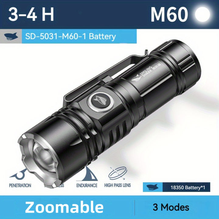 Smiling Shark SD5031 Mini USB Rechargeable Flashlight, M60 Zoomable ...