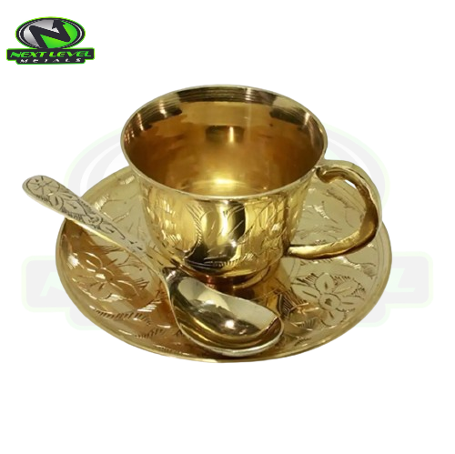 Pitol Tea Cup Set and Nakshi Tea Spoon/ Brass Tea Cup and Saucer ...