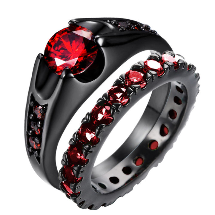 Trend Red Gemstone Couple Rings for Men Women Unisex Simple Personality ...