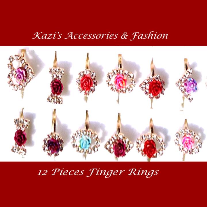 Adjustable Multi Shape Finger Ring Fabric Flower With Lock Stone for ...