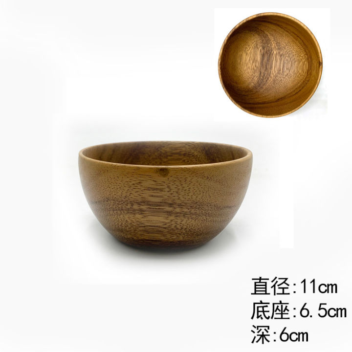 【mogge Store】18cm Acacia wooden bowl thickened rice ramen food bowl ...